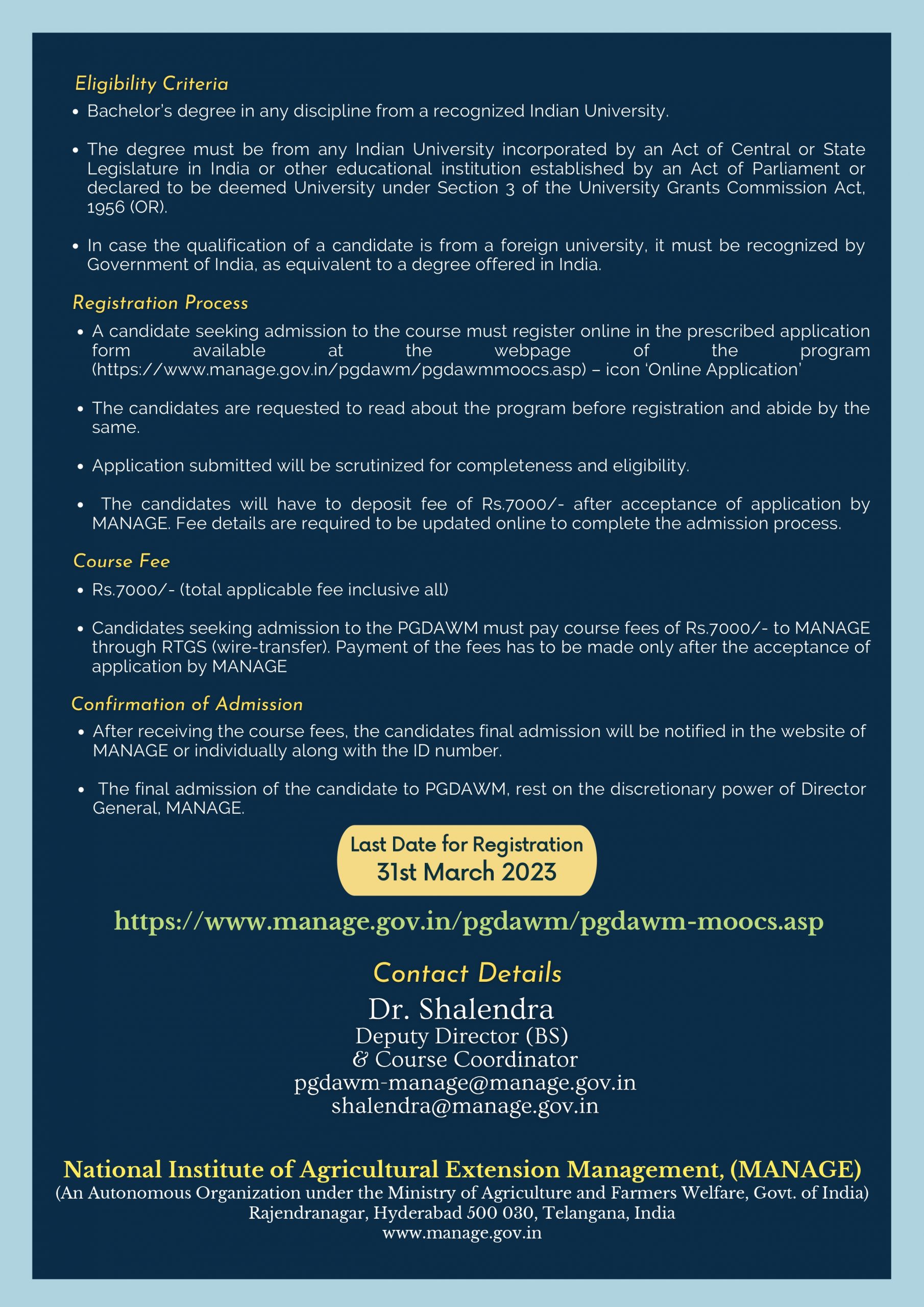 Online Post Graduate Diploma by National Institute of Agricultural ...