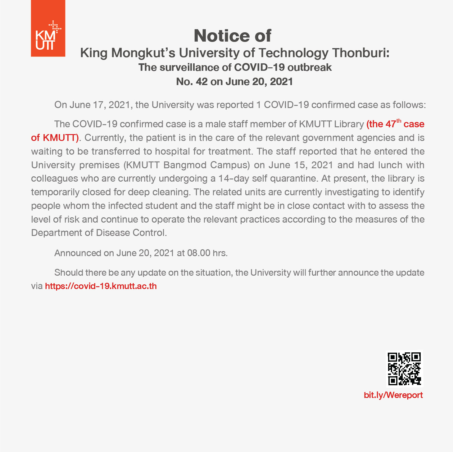 Notice of King Mongkut’s University of Technology Thonburi: The ...