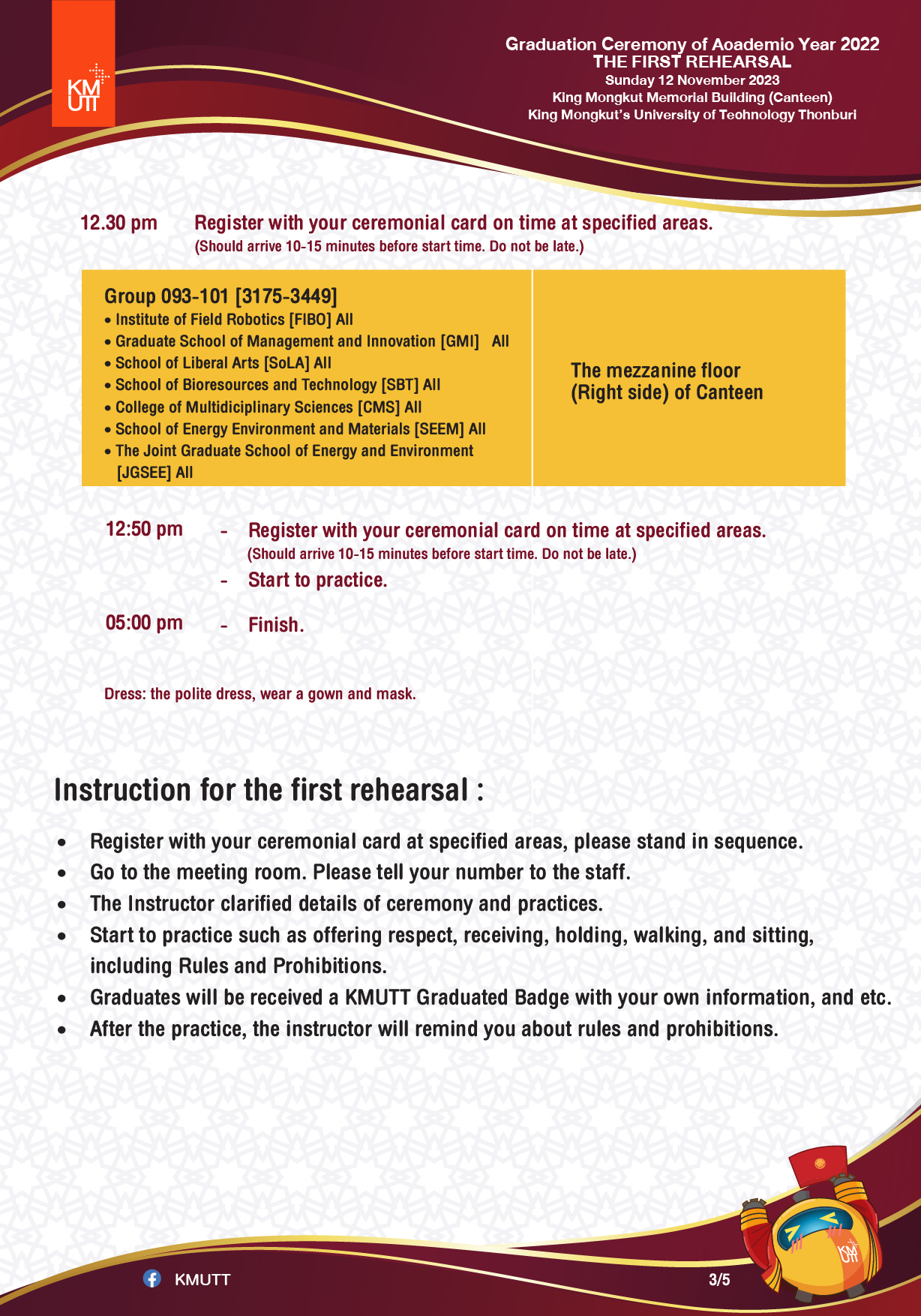 Schedule of Rehearsal and Graduation Ceremony for KMUTT Graduates ...