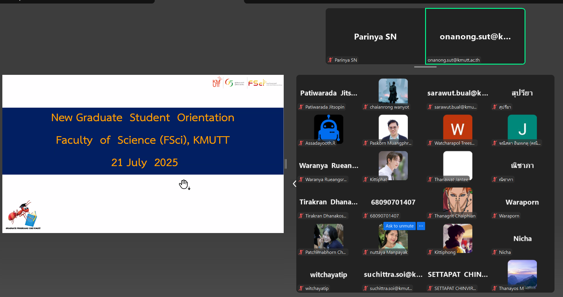 คณะวิทยาศาสตร์จัดกิจกรรมปฐมนิเทศนักศึกษาระดับบัณฑิตศึกษา ประจำปี 2568 - KMUTT
